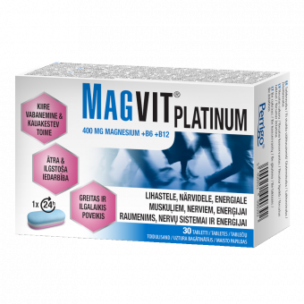 MAGVIT 400 mg magnija +B6 +B12, PLATINUM, 30 tabletes | euroaptieka.lv
