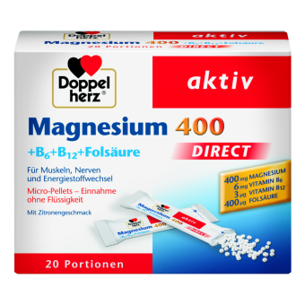 DOPPELHERZ AKTIV DIRECT Magnijs 400 + B6 + B12 + Folskābe, šķīstošas ...